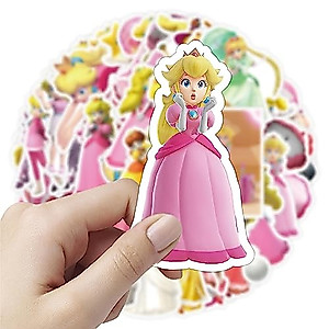 50pcs Cartoon Princess Peach Stickers for Water Bottles, Cute Video Game Character Stickers for Kids Teens Girls Boys Phone Laptop Journal Notebook Guitar Luggage Bike Bumper