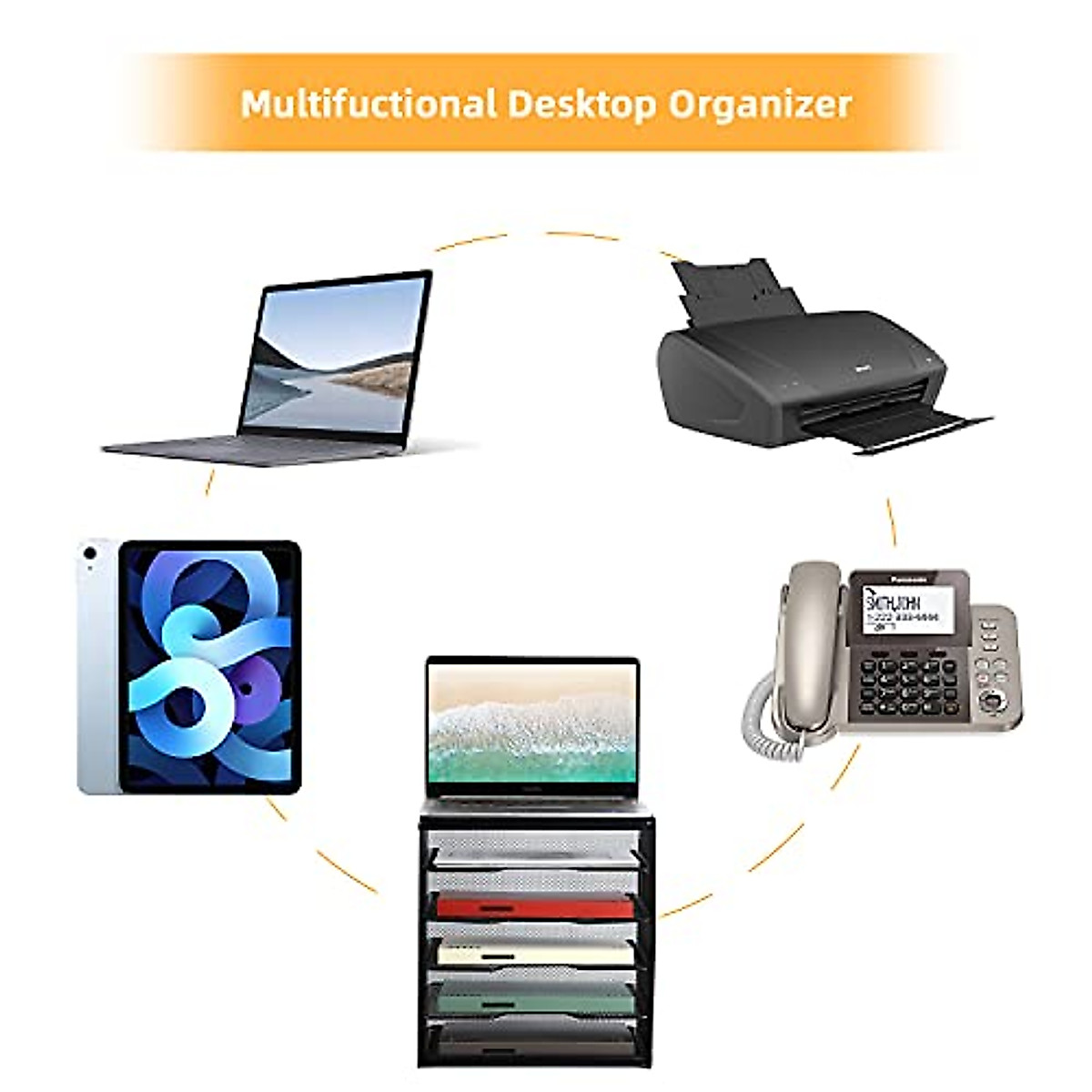 Veesun Paper Letter Tray Organizer, Mesh Desk File Organizer with 6 Tier Shelf Sorter, Black Desktop Organizer