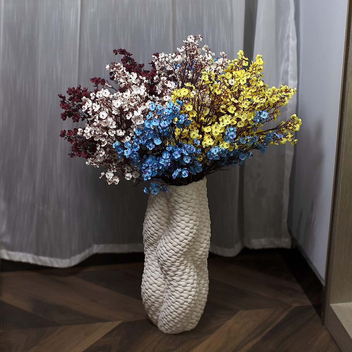 UD Babys Breath Artificial Flowers 8 Bundle Real Touch Fake Gypsophila Plastic Silk Flowers for Home DIY Garden Decor Wedding Party (White)