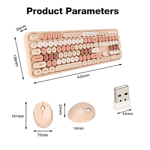 Wireless Keyboard and Mouse Combo,104 Keys Ergonomic Cute Desktop Game Keyboard and Mouse Sets for Girls for Home Office Work Gaming,Valentine's Birthday Gift (Milk Tea)