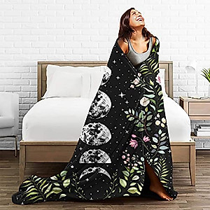Floral Lunar Night Sky Moon Eclipse Blanket Fleece Soft Throw Blankets All Season Warm Lightweight Blankets for Bed Sofa Couch 50"X40"
