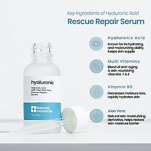Natural Outcome Hyaluronic Acid Serum for Face | Anti-Aging Facial Serum with Vitamin b5 | Reduces Fine Lines and Wrinkles | Moisturizing and Hydrating Rescue Repair Skin Care Serum | 1 Oz