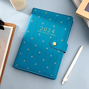 Daily Planner 2023 Agenda Weekly & Monthly Planner 2022-2023 Appointment Leather Planner for Women Students Time Management Journal with Pen Holder, Pocket, Premium Beige Paper, 5.9" x 8.7", Blue