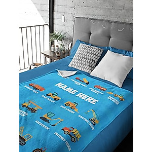 Personalized Corner Construction Custom Fleece Throw Blanket (50x60) for Kids, Youth, & Babies – Construction Pattern Blanket for Girls & Boys, Customizable Indoor & Outdoor Sherpa Blankets