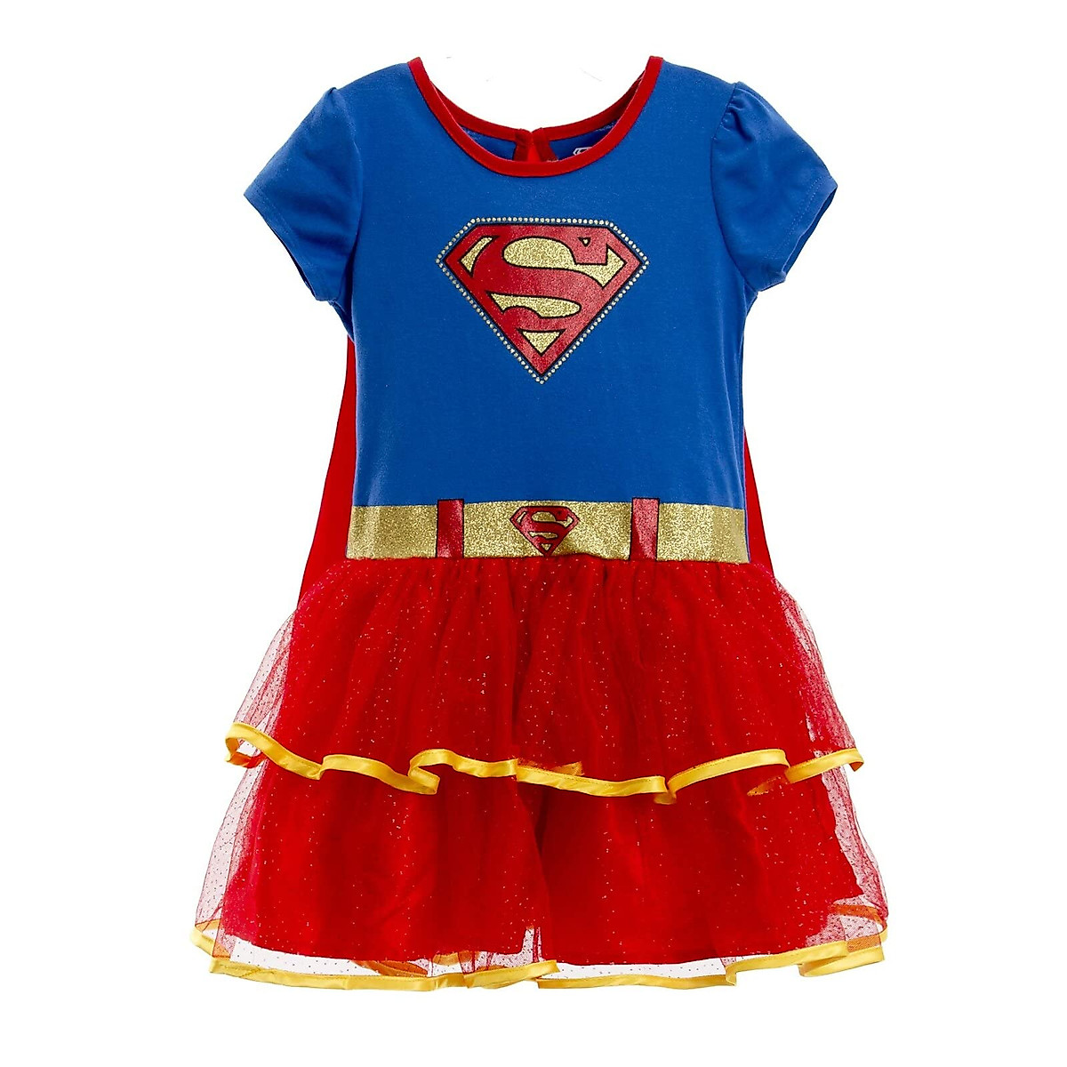 WARNER BROS Justice League Supergirl Big Girls Costume Dress Leggings Cape and Headband 4 Piece Set 10-12