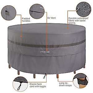 PATIOASIS Waterproof Patio 4-6 Piece Chairs and Round Table Cover 76'' Dia All Weather Proof 600D Oxford Gray Outdoor Furniture Cover for Round Table