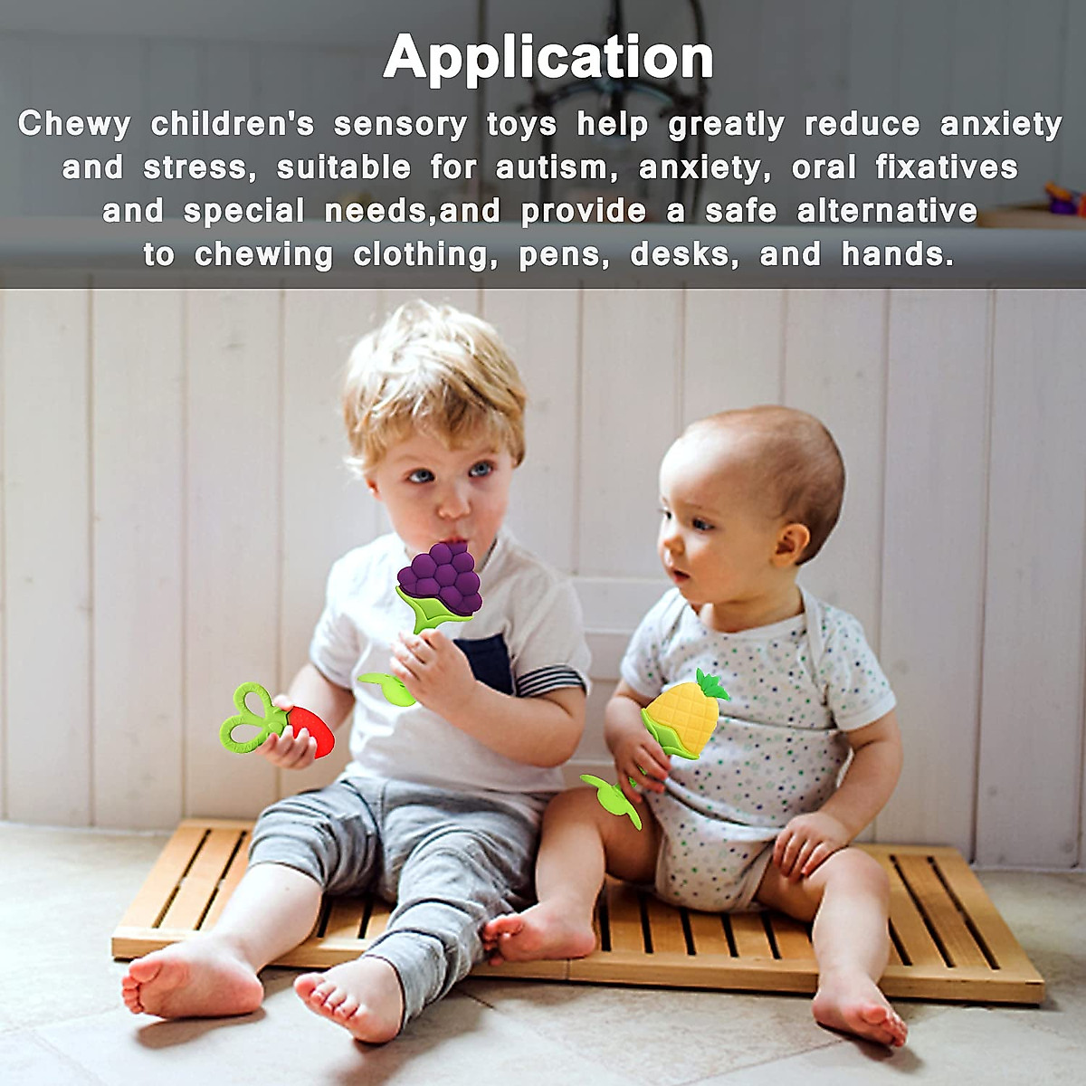 SLGOL Fruit Teething Toys for Babies 4 Pack, BPA Free Silicone Teethers for 3 Month+ Little Boy & Girl Cute Infant and Shower Gifts