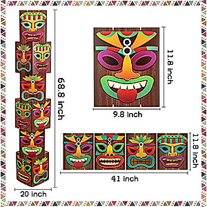 W1cwey 1 Large Tiki Column-6pcs Tiki Column Card Stock Decor, 68.8 Inch Height Three-Dimensional Tropical Hawaiian Luau Birthday Party Decoration Supplies Tiki Totem Decoration for Aloha Outdoor