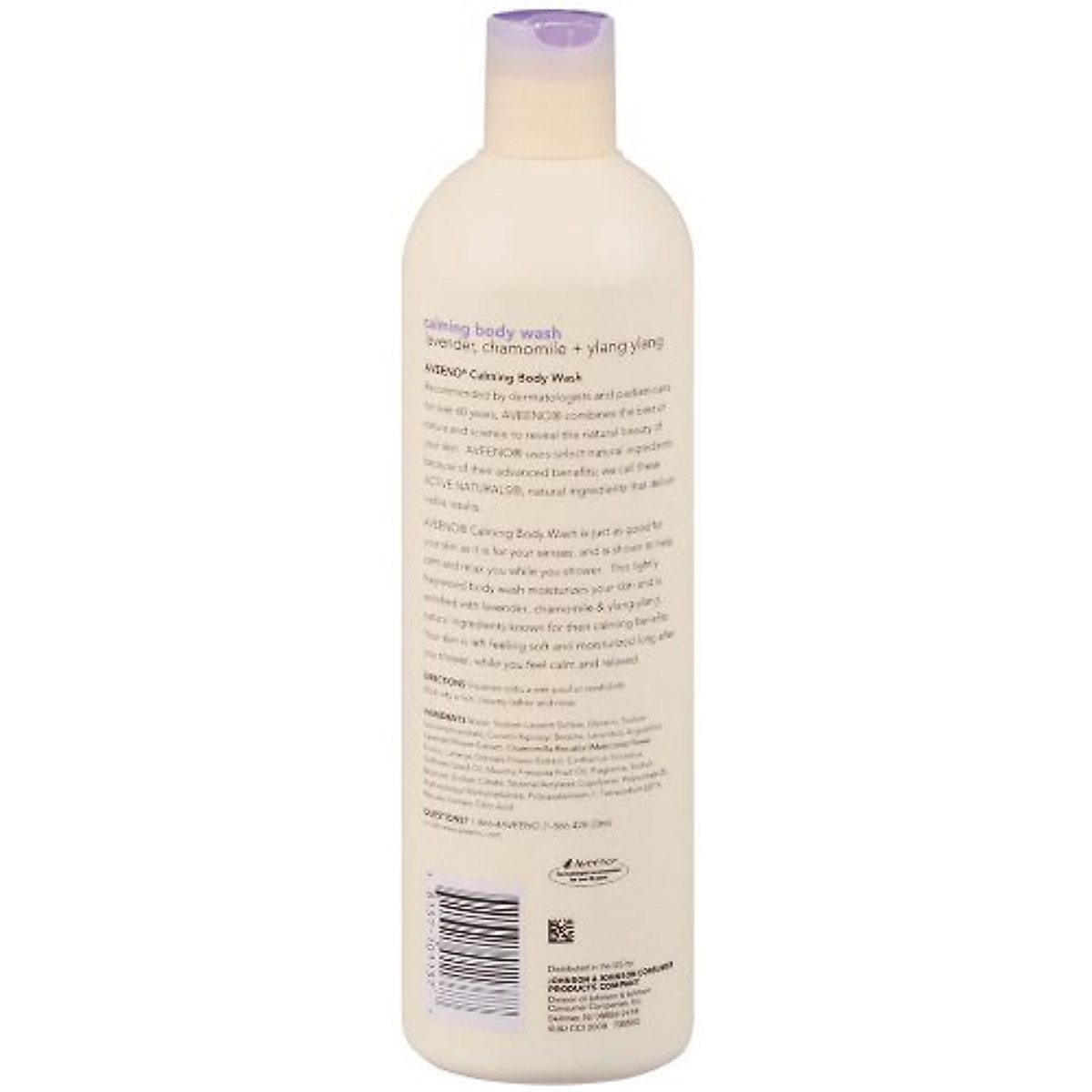 Aveeno Positively Nourishing Calming Body Wash with Lavender, Chamomile & Ylang-Ylang, Lightly Scented Daily Moisturizing Body Cleanser to Soothe & Relax, 16 fl. oz
