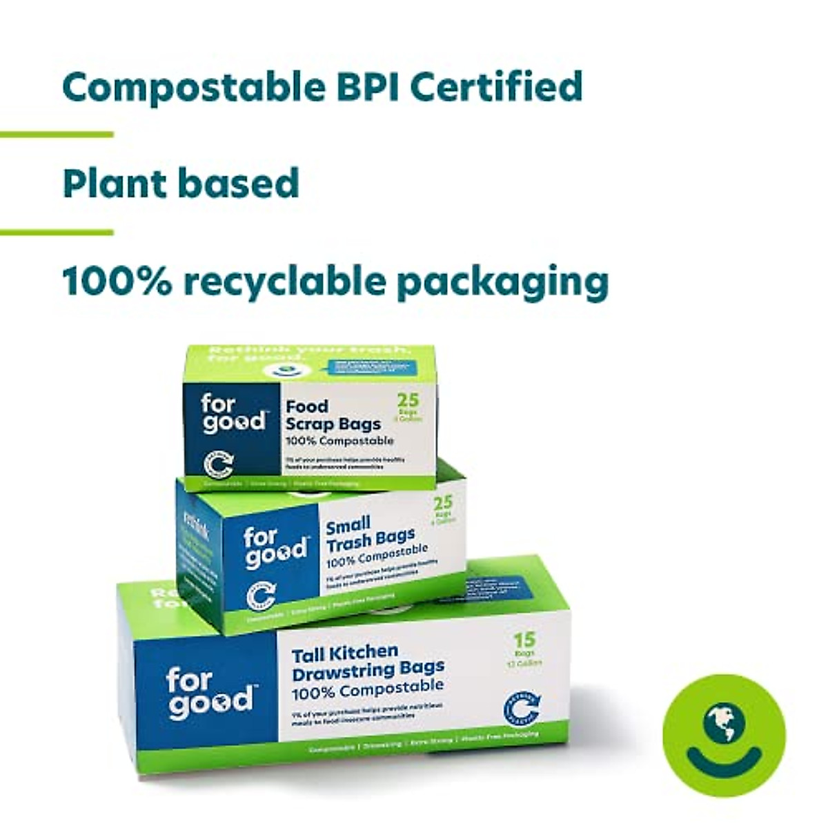for: good Compostable 3 Gallon Food Scrap Bags – Biodegradable Compost Bin Liner – Extra Strong, Tear and Leak Resistant Food Waste Bags, 25 Count, None