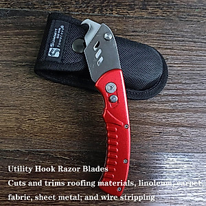 Utility Knife/Box Cutter/Electrician knife/Carpet knife Folding with Safe Lock-Back+Nylon Pouch+10 Extra SK5 Replacement Blades+10 Utility Hook Razor Blades Red