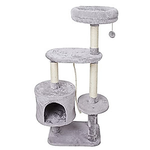 MIAO PAW 6Cat Tree Tower Condo Sisal Post Scratching Furniture Activity Center Play House Cat Bed Grey