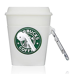 JoySolar for Airpod 1&2 Case Cute Cartoon 3D Soft Silicone Air Pods Funny Cover Kawaii Fun Cool Keychain Design Shell Drink Fashion Stylish Girls Kids Teens Women Cases for Airpods (WhiteStarbak)