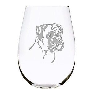 Boxer themed dog stemless wine glass, 17 oz.