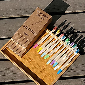 OUTIN Kids Bamboo Toothbrushes 10 Pack Soft Bristles, Children's Toothbrush Eco Friendly Biodegradable Wooden Handle Tooth Brush