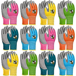 12 Pairs Kids Gardening Gloves Children Yard Work Glove Rubber Coated Garden Gloves for Girls Boys Toddlers Youth Outdoor (Medium (Age 6-8))