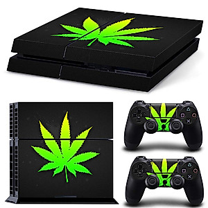 UUShop Skin Decal Sticker Cover Set for Sony PS4 Console and 2 Dualshock Controllers Skin Green Weeds Leaf