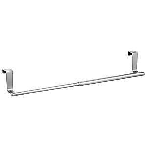 mDesign Adjustable, Expandable Over Kitchen Cabinet Towel Bar Rack - Hang on Inside or Outside of Doors, Hold Hand, Dish, Tea Towels - Customizable to 17" Wide, Omni Collection - Chrome
