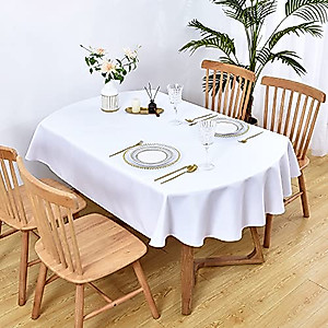 Wolkemer Oval Tablecloth 60 x 84 Inch Washable Fabric Table Cloth Solid White Table Cover for Dining Wedding Party Banquet Tabletop Decoration