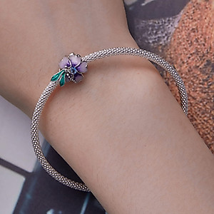 Dragonfly Flower Bead Charm 925 Sterling Silver Charm Fits For Pandora Bracelet Necklace,BSC786