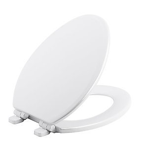 KOHLER 20454-0 Ridgewood Quiet-Close Elongated Toilet Seat, Compression-Molded Wood Toilet Seat, Soft Close Toilet Seat, White