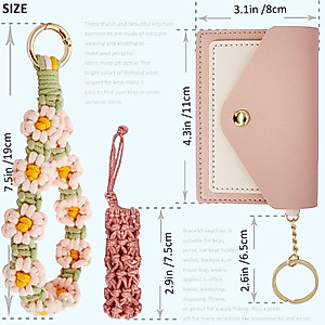 BIHRTC Boho Macrame Keychain Macrame Handmade Bracelet Keyring Wrist Lanyard Leather Cards Wallet Lipstick Holder Cute Flower Keychain Rural Style Bracelet Key Chain for Women