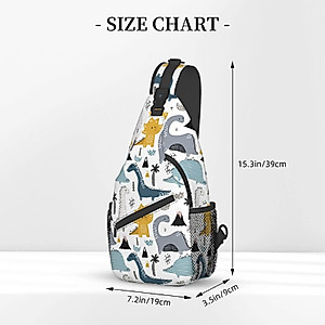 Cute Cartoon Dinosaur Sling Bag Crossbody Backpack Childish Seamless Pattern with Hand Drawn Dinosaurs in Scandinavian Style Travel Hiking Daypack Funny Abstract Chest Shoulder Bag for Women Men