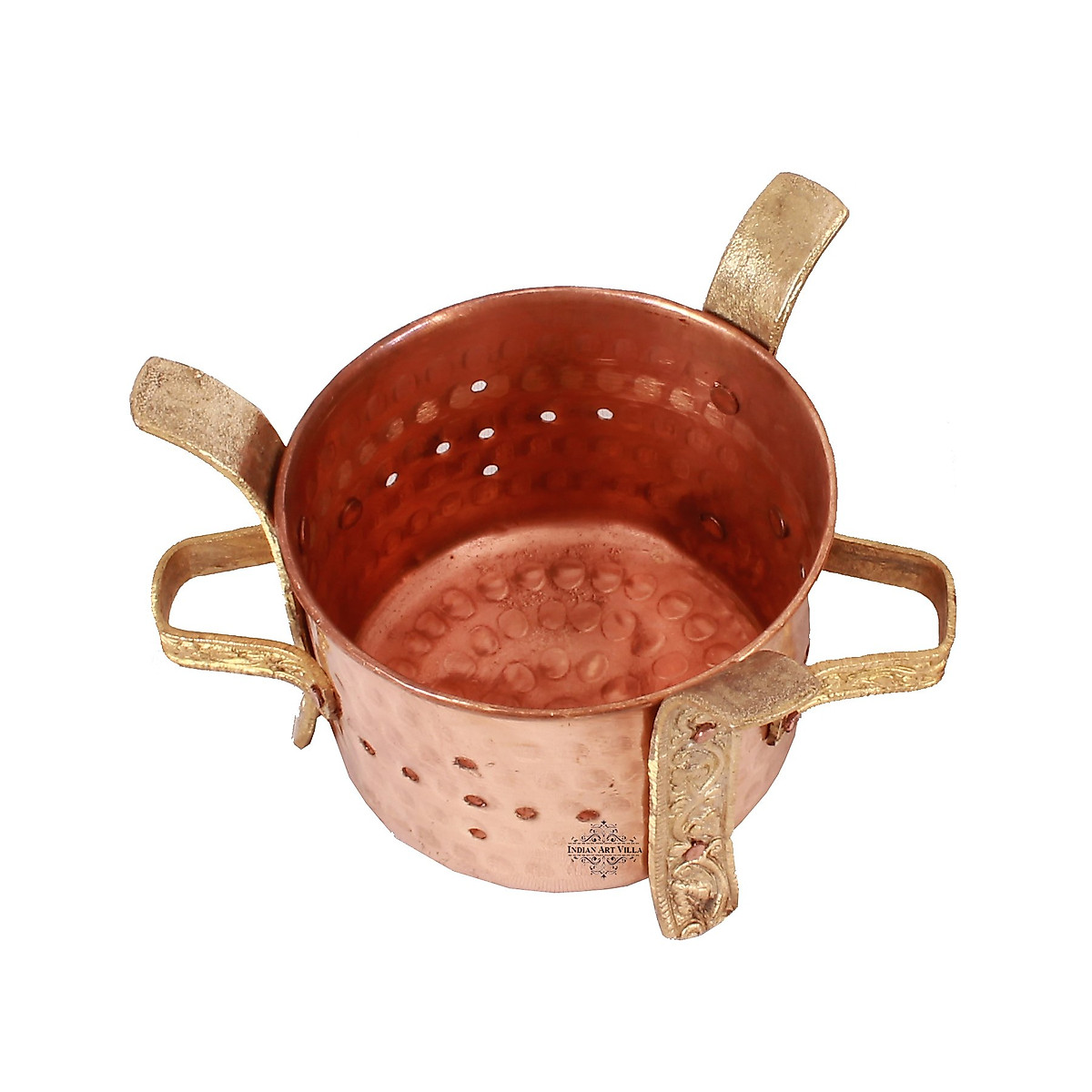 Indian Art Villa Pure Copper Angithi/Sigdi with Brass Handles & Stand, Food Warmer for Home, Hotel & Restaurant, Width- 4.5 inches