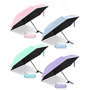 Eccliy 4 Pieces Mini Travel Umbrella with Case Small Umbrella for Sun and Rain Compact Portable Lightweight UV Umbrella Tiny Folding Pocket Umbrella for Backpack Women (Pink, Blue, Purple, Green)