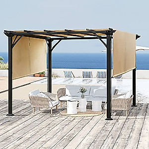 Outsunny 10' x 10' Outdoor Retractable Pergola Canopy with Sun Shade Unique Design Canopy Patio Metal Shelter for Garden Porch Beach