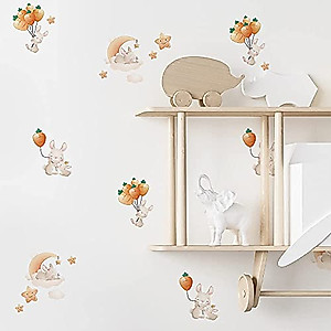 funlife 120 PCS Peel and Stick Rabbit Wall Decals Stickers, Self Adhesive Carrot Balloon Moon Stars Bunny Wall Decal Sticker for Nursery, Girls Kids Bedroom Wall Stickers Decoration