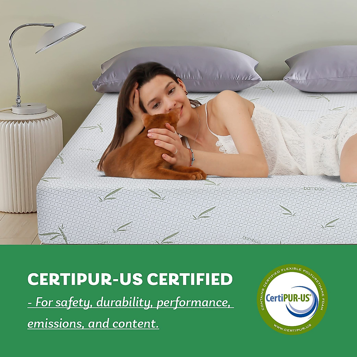 Coolsence Twin Cool Gel Memory Foam Mattress Bed in a Box 10 Inch, CertiPUR-US Certified Bamboo Cover Green Tea Mattress Made in USA, Medium Firm, 38”x75”x10”