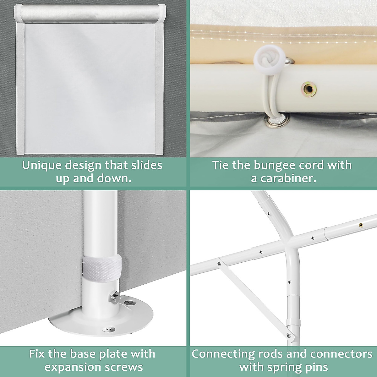 ROOMTEC Outdoor 13x20 FT Carport, Heavy Duty Canopy Storage Shed with Mesh Windows and Pure iron pipe, Waterproof Oxford Cloth, Removable Sidewalls & Doors, for Car, Boat, Party, Wedding, Light Grey