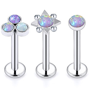 Ftovosyo Opal Medusa Piercing Jewelry 16G Stainless Steel Lip Rings Internally Threaded Labret Studs Forward Helix Cartilage Conch Tragus Earring Stud for Women Men
