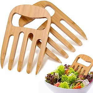 2 Pieces Bamboo Salad Hands,Salad Servers Bamboo Serving Hands Latest Gripper Design Salad Claws Set for Serving Salad, Pasta, Fruit on Your Kitchen Counter, 6 Inches (Wood Color)