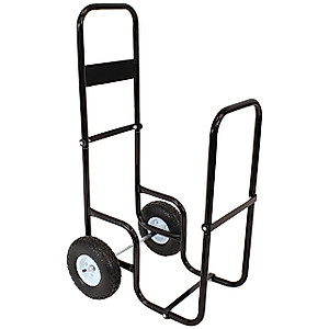 Sunnydaze Outdoor Firewood Log Cart with Pneumatic Tires - Black Steel Rolling Wood Carrier