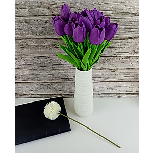 Etycoo 20pcs Artificial Tulip Bouquet Flowers Fake Tulips Floral Decor for Wedding Party Garden Home Kitchen Dining Table Festival Decor (Purple)