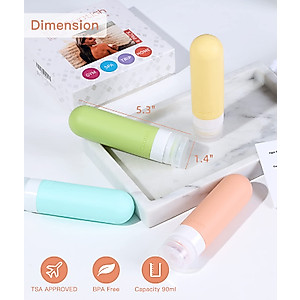 Quatish Travel Bottles 【Original Patented】, 3 oz Tsa Approved Leak Proof Travel Containers for Toiletries, Silicone Shampoo Bottles, 4 Pack Travel Size Toiletries with Toiletry Bag, Multi-Color