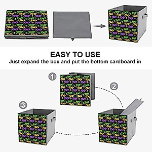 Cute Mardi Gras Pattern Collapsible Storage Bins Basics Folding Fabric Storage Cubes Organizer Boxes with Handles