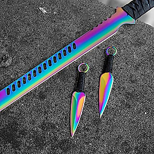 DISPATCH Full Tang Tactical Katana Ninja Sword Machete Fixed Blade Combat Stainless Steel Blade with Sheath for Hunting, Outdoor Camping, Survival