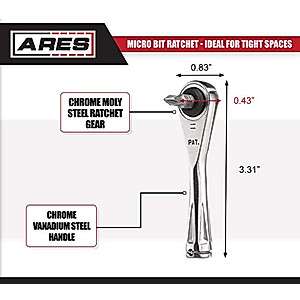 ARES 70040-1/4-Inch Drive Close Quarter Micro Bit Ratchet | Mini Screwdriver with High Torque 72-Tooth Gearhead - 5 Degree Sweep - Spring Loaded Detent Ball Bit Holder