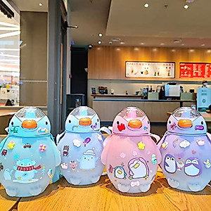 TEAUSA Girls Kawaii Water Bottle with Straw and Adjustable Shoulder Strap, 53oz Large Capacity Cute Water Bottles With 3D Kawaii Sticker for School, Office, Picnic, Camping, Hiking (Pink)