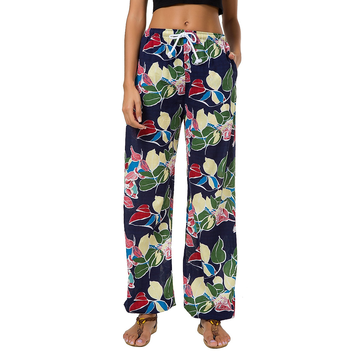 Urban CoCo Women's Floral Print Boho Pants Harem Pants Jogger Pants (# 12, XL)