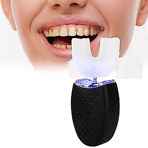 TMISHION Electric Toothbrush U-Shaped Adult Electric Toothbrush Automatic Cleaning Toothbrush Oral Care Tool Soft Silicone Brush Head Three-Color Optional High-Efficiency Cleaning(Black)