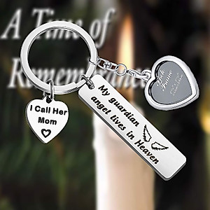 LQRI Memorial/Remembrance Photo Frame Keychain My Guardian Angel Lives in Heaven I Call Him Daddy Memorial Keychain Loss of a Dad Sympathy Gift In Memory of Dad (SILVER)
