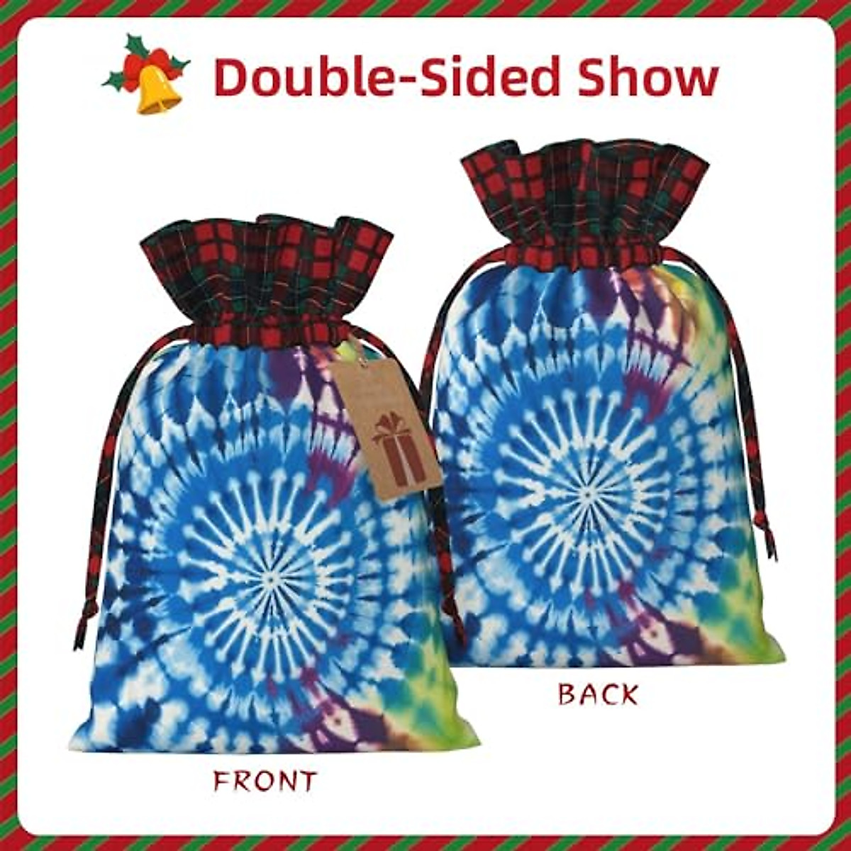 Christmas Gift Bags with Drawstring Burlap Gift Bags Abstract Tie Dye Christmas Linen Bags for Xmas Party Candy Bags with Cards Xmas Reusable Wrapping Bags Christmas Linen Treat Bags for Holiday