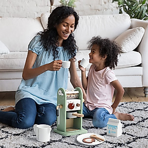 Dorjee Kids Coffee Maker Playset with Grinder, Play to learn Coffee Making Routine, Stimulates Imaginative Pretend Play and Life Skills, Gifts for Toddler Girls and Boys, 14pcs in Wood
