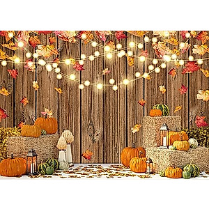 LYCGS 7X5ft Fall Backdrop Fall Thanksgiving Photography Backdrop Autum Rural Wooden Pumpkin Maple Leaf Haystack Backdrop Thanksgiving Photo Background Thanksgiving Party Decoration Banner X-157