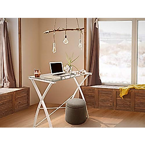 Stand Steady Joy Standing Desk | 43in Large Glass Desk | Modern Standing Desk with Tempered Glass Desktop & Wood Print | Tall Desk & Reception Table | Stand Up Desk for Home & Office (Wood Print)