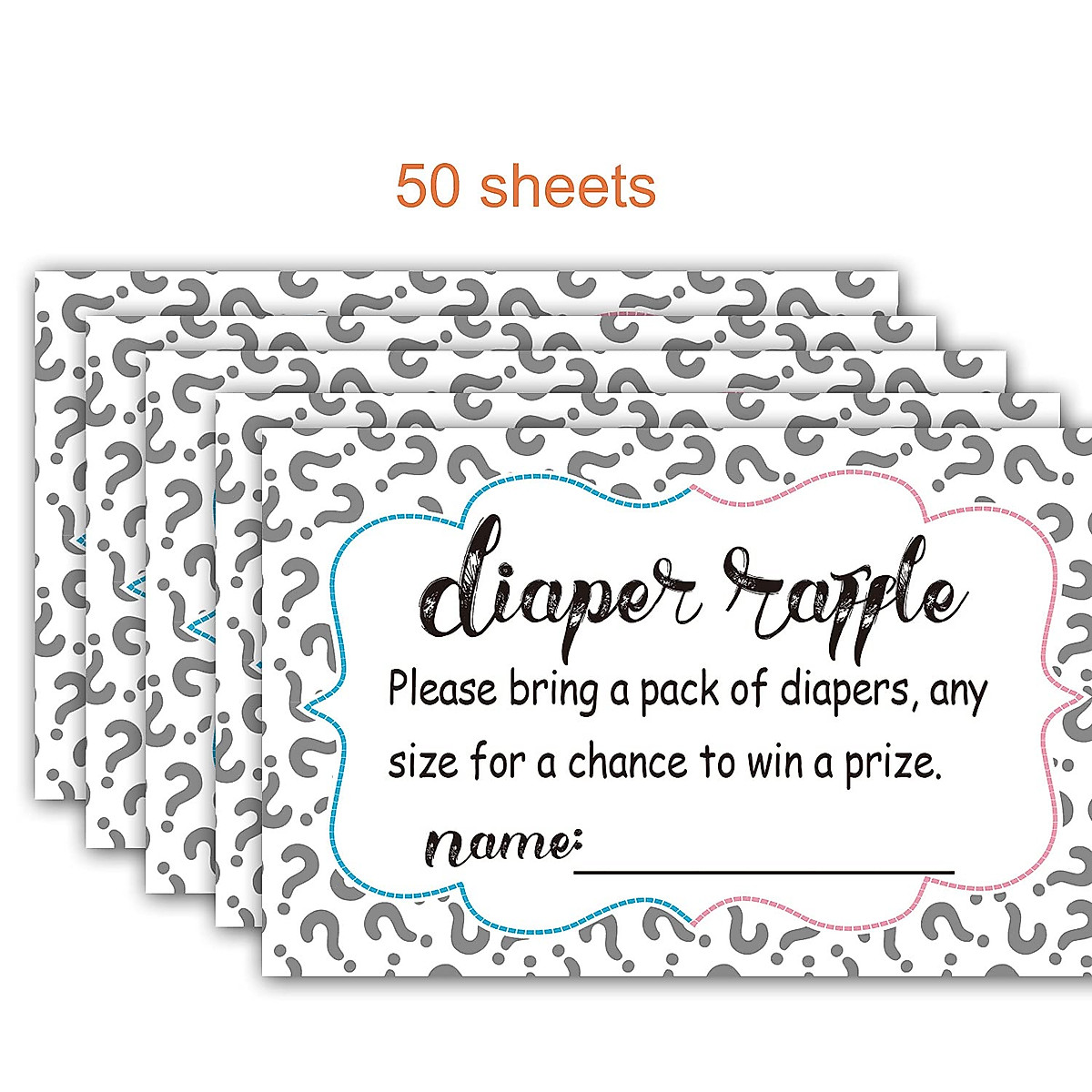 Diaper Raffle Tickets for Baby Shower (50 Count) 3.5" x 2" with Name Line, Baby Shower Game